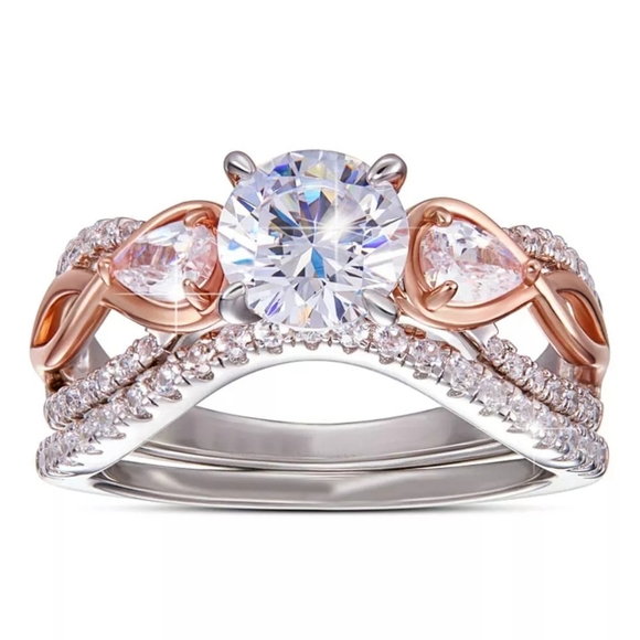 Accessories | Cubic Zirconia Rose Gold Two Piece Ring Set | Poshmark